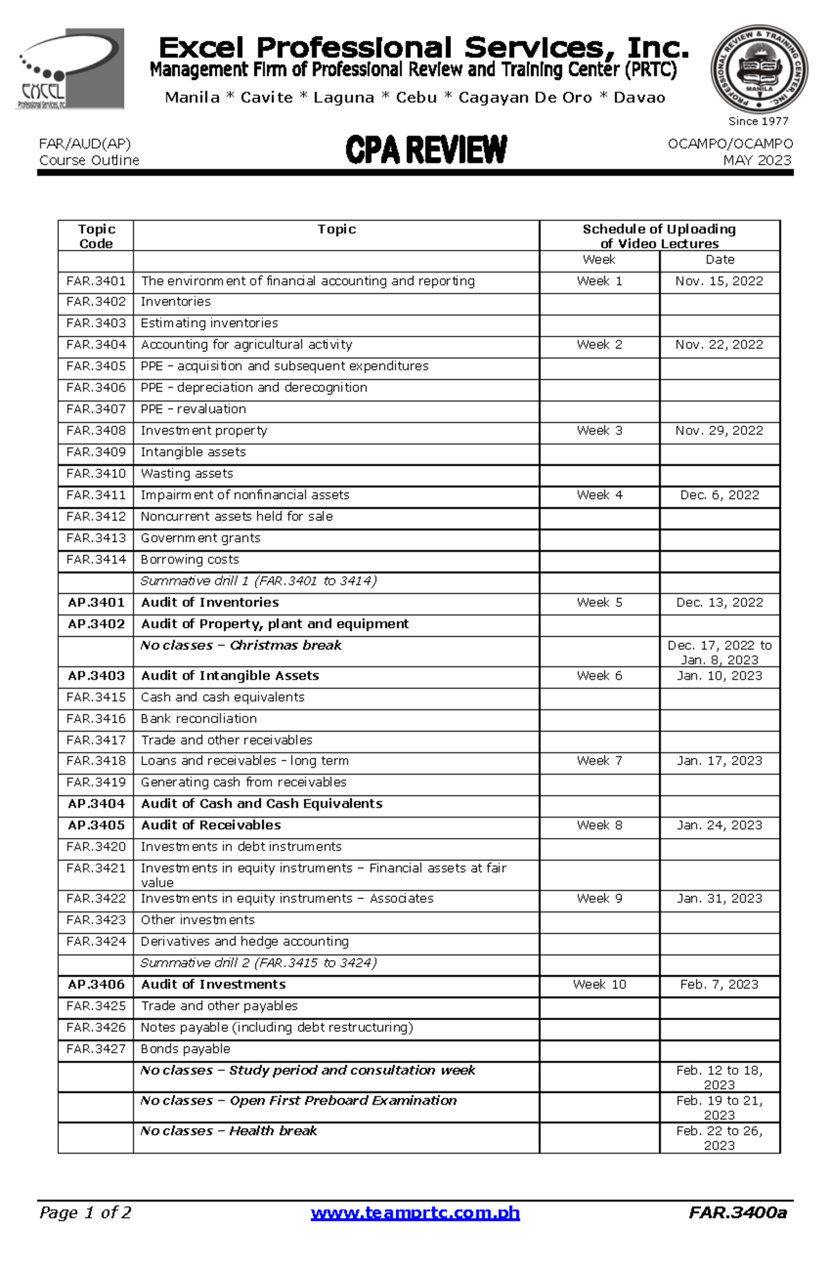 FAR - Helpful for bsa students - Page 1 of 2 teamprtc.com FAR Manila ...