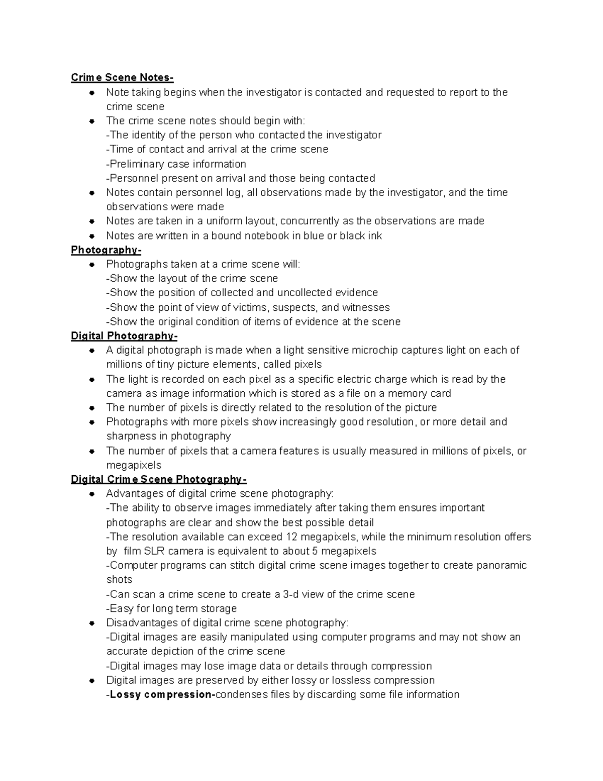 Chapter 3 Notes - Introduction To Crime Scene Investigation - Professor ...