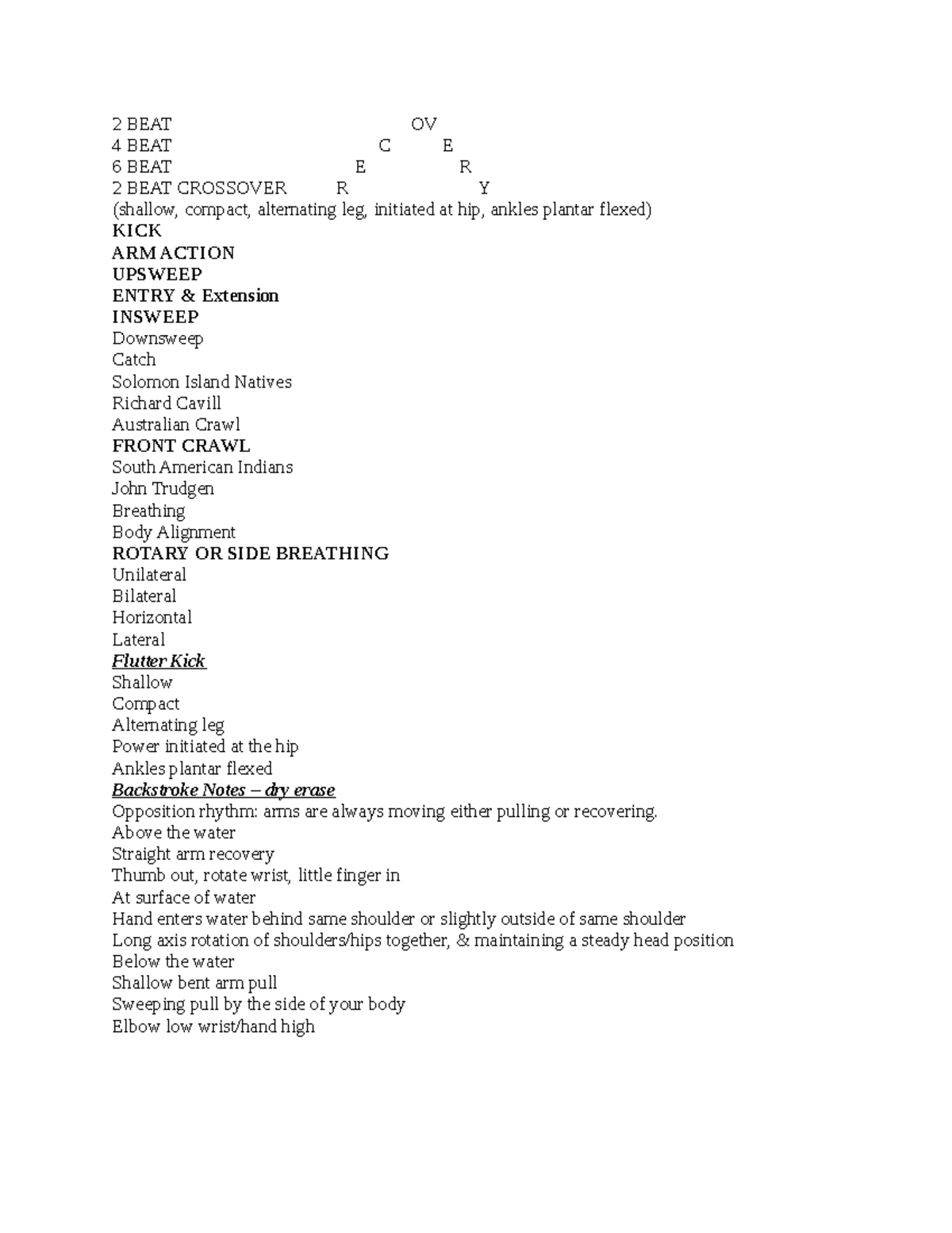 Swim Notes Fall 2021 - 2 BEAT OV 4 BEAT C E 6 BEAT E R 2 BEAT CROSSOVER ...