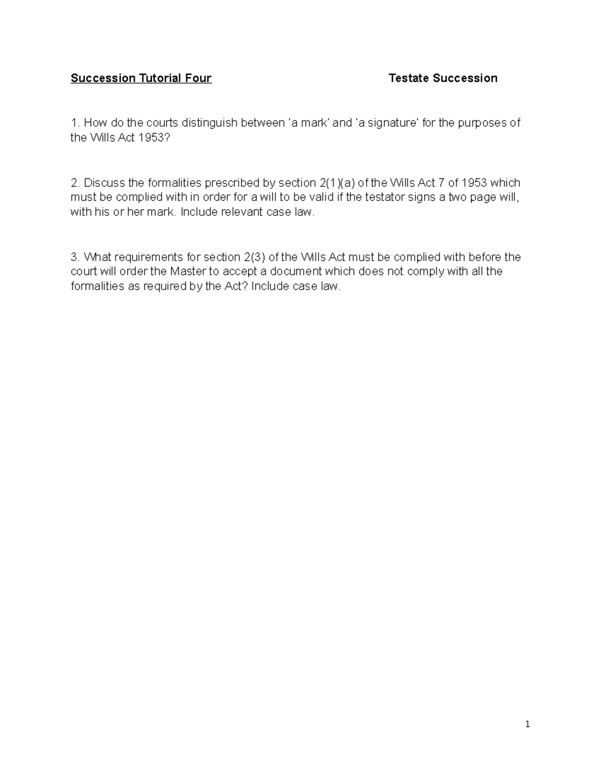 Succession Tutorial Four week 27 Sept 2022 - Succession Tutorial Four ...