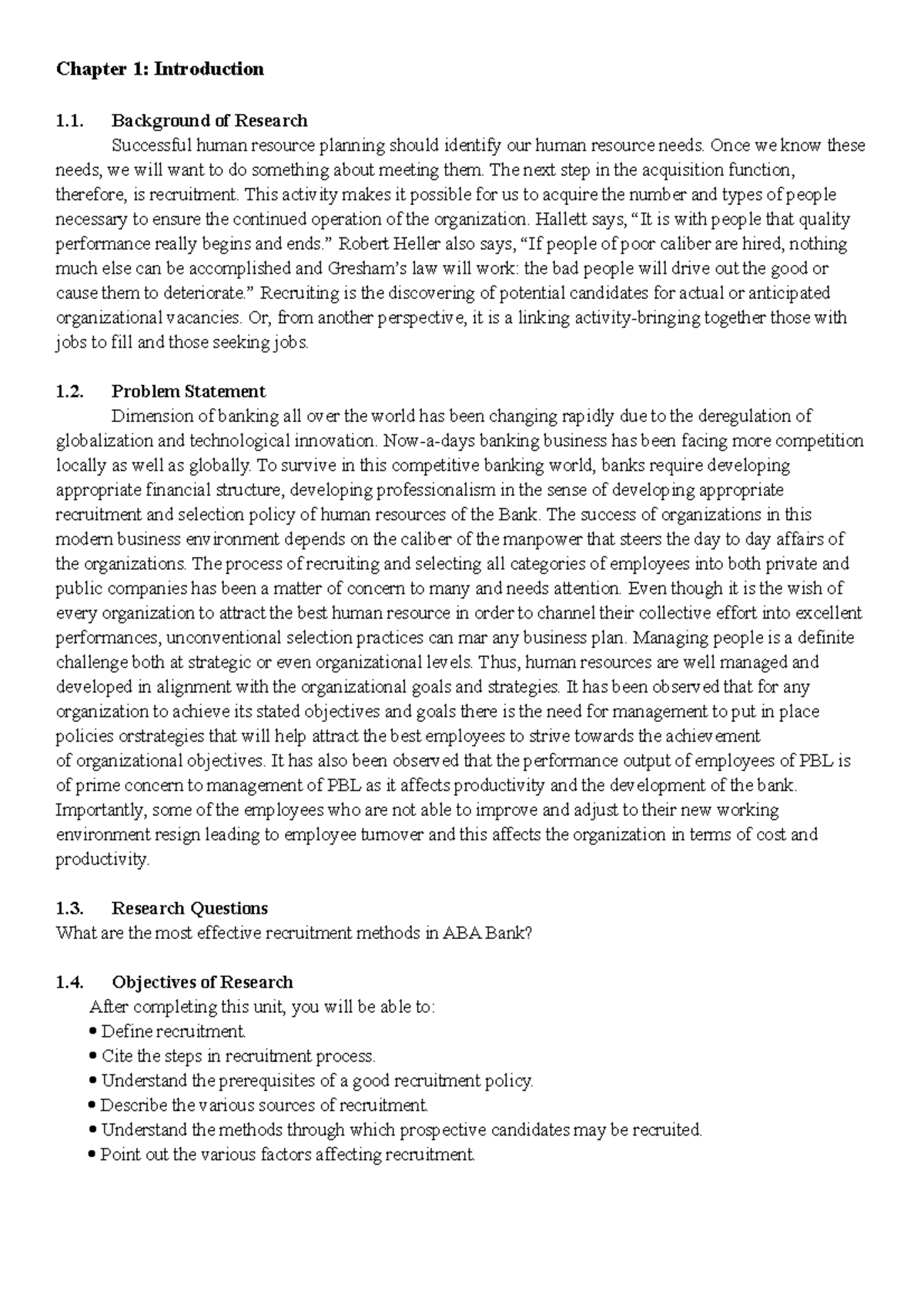NUM HRM Reserch - Question 1 - Chapter 1: Introduction 1. Background of ...
