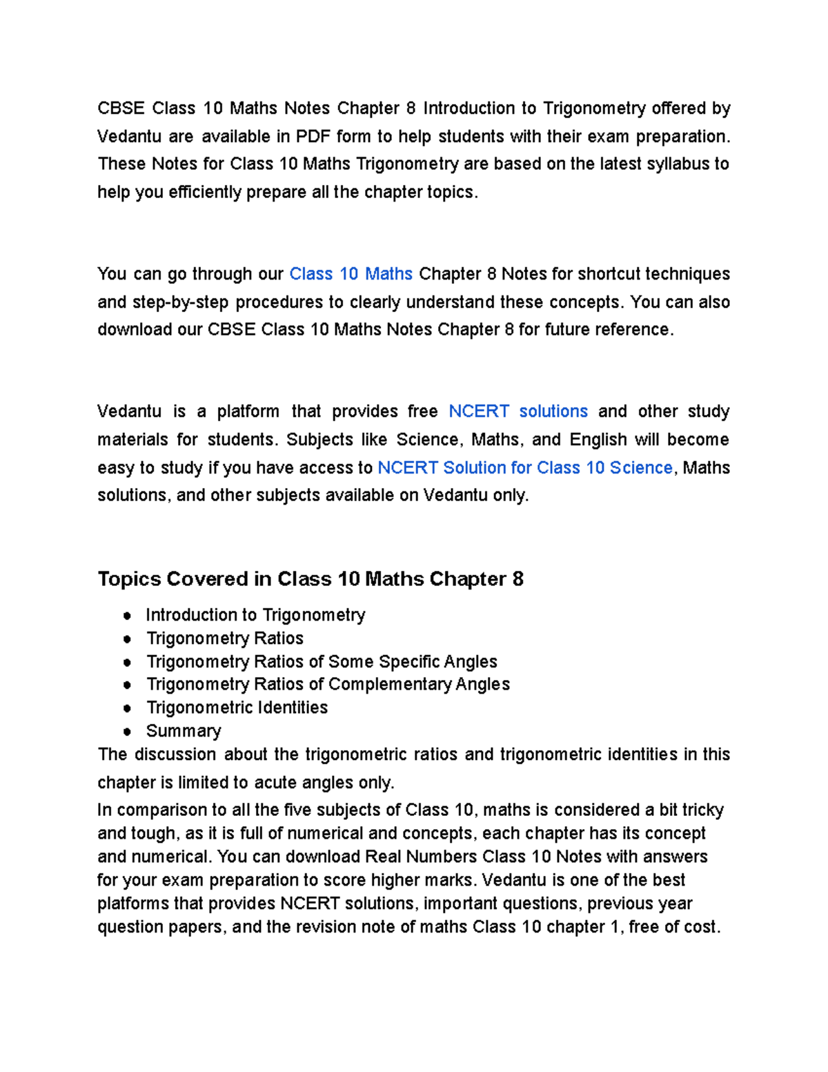 Trigonometric 1 - lecture notes - CBSE Class 10 Maths Notes Chapter 8 ...