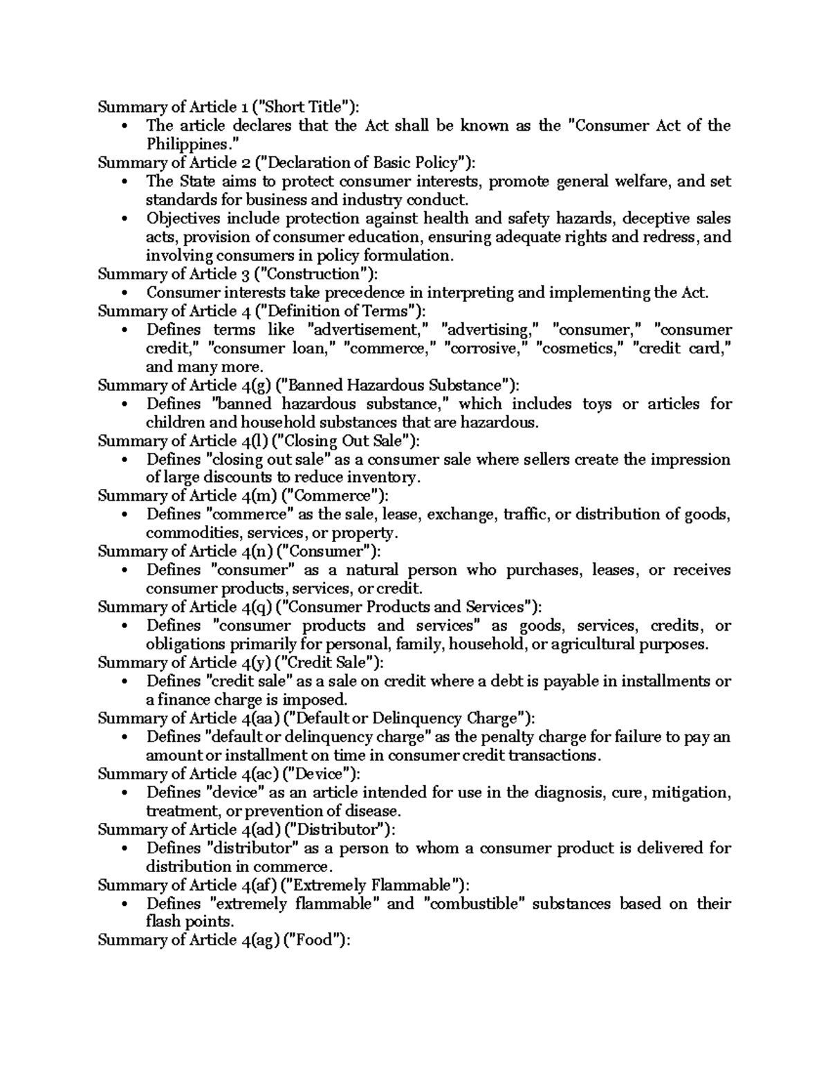 Consumer Education ACT - Summary of Article 1 ("Short Title"): The ...