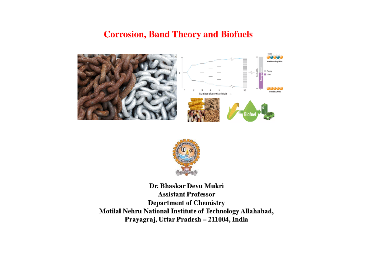 Corrosion 1 - Corrosion, Band Theory and Biofuels Dr. Bhaskar Devu ...