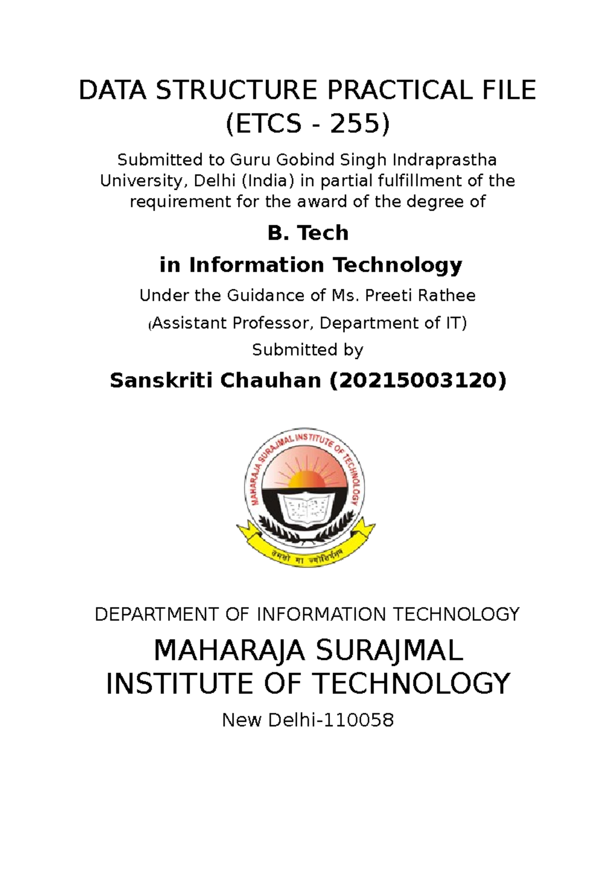 Ds Practical File Data Structure Practical File Etcs 255 Submitted To Guru Gobind Singh