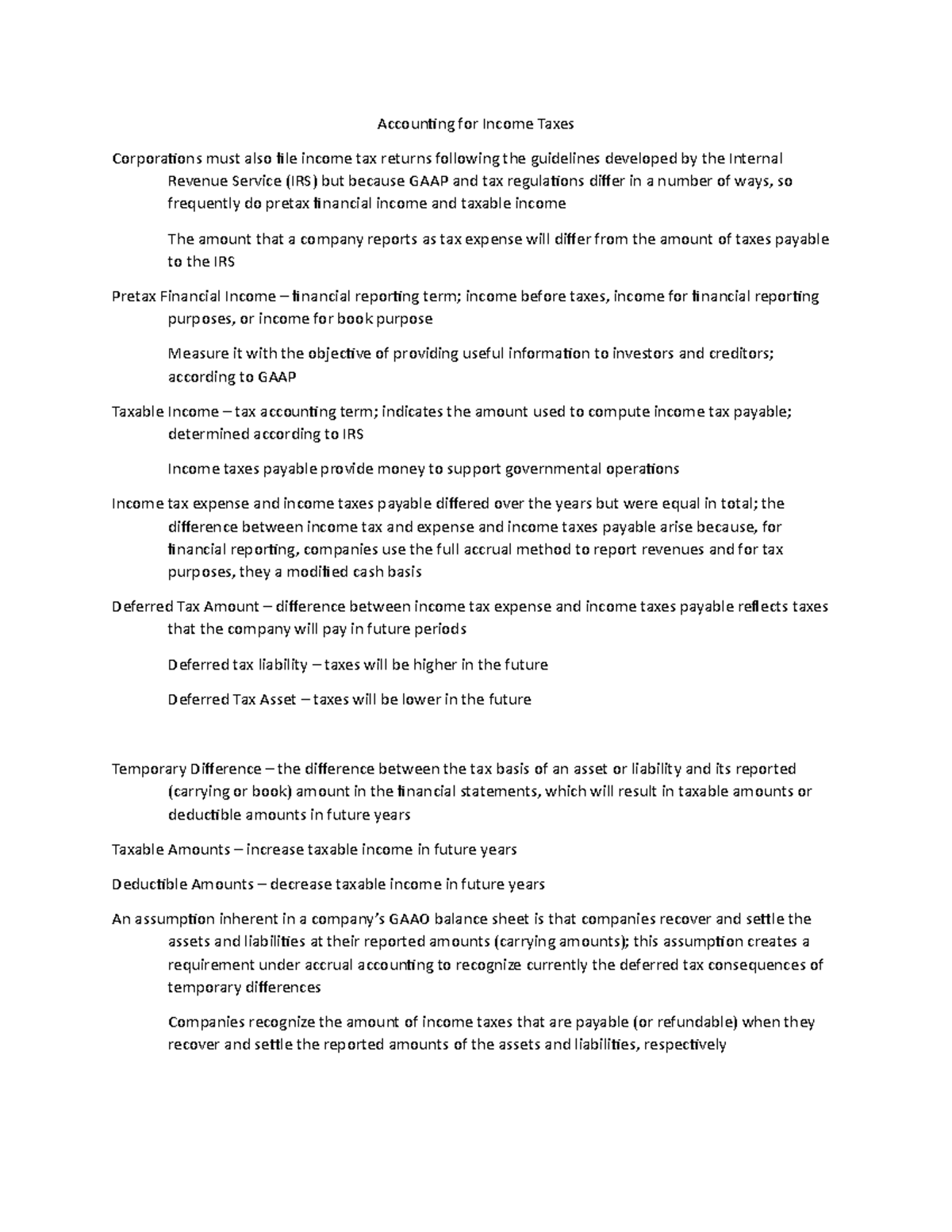 Chapter 14 Notes - Accounting for Income Taxes Corporations must also ...