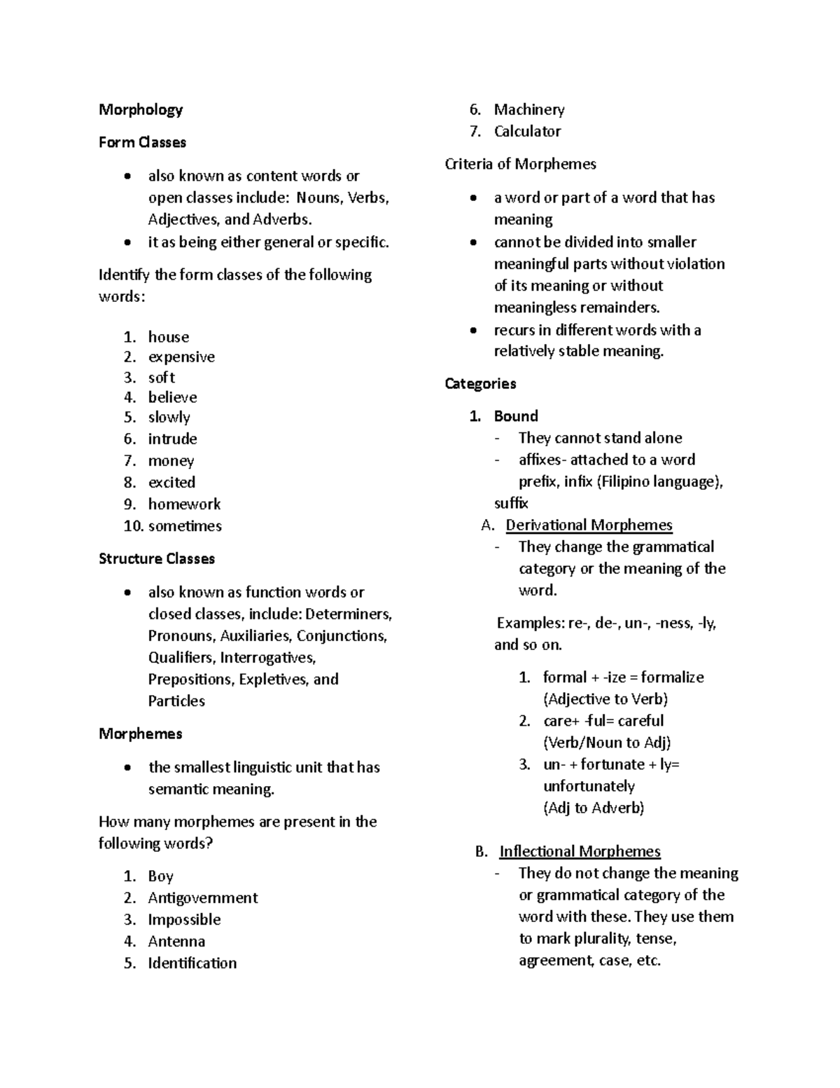 Morphology - Morphology Form Classes - also known as content words or ...