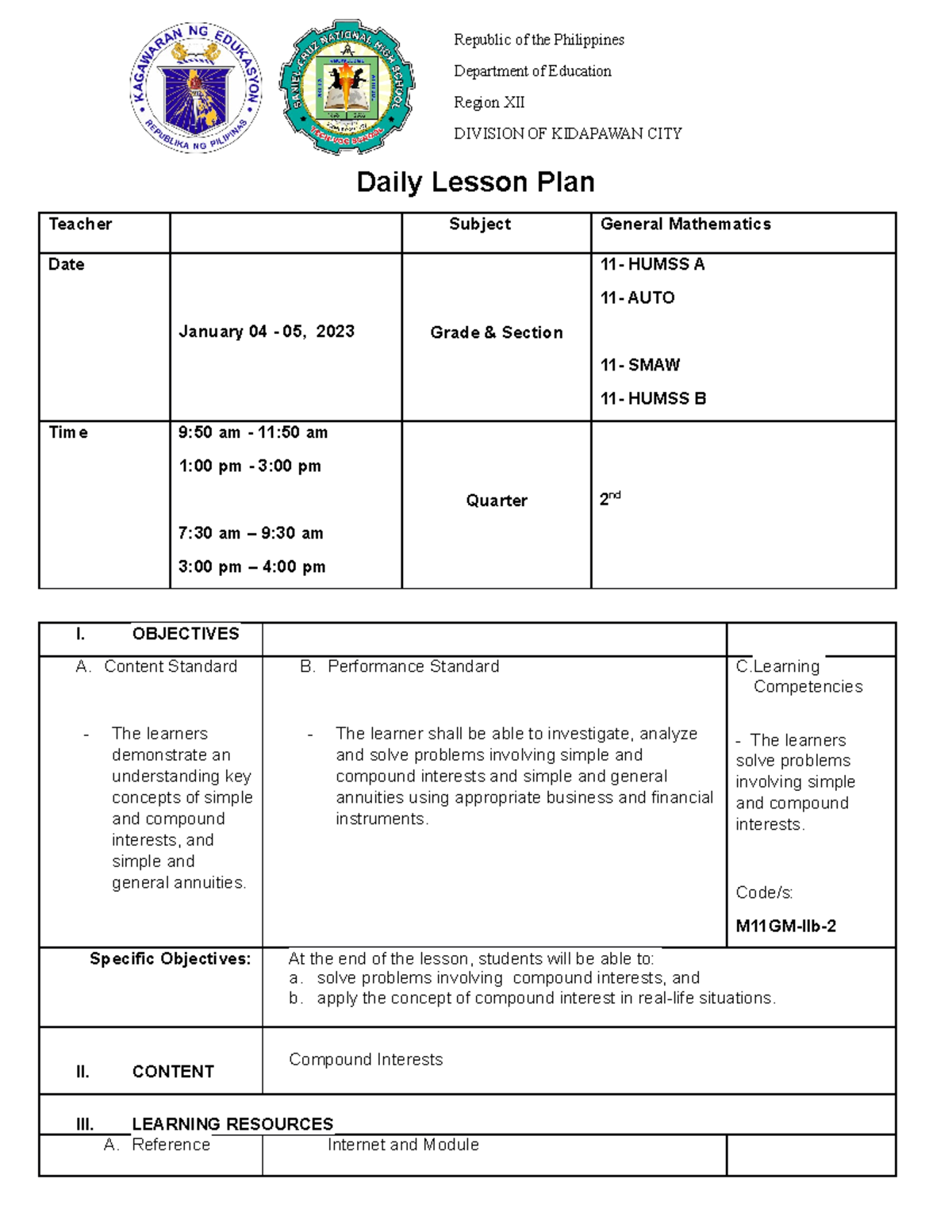 GM D1 -D2-1 - Lesson Plan on General Mathematics - Daily Lesson Plan ...