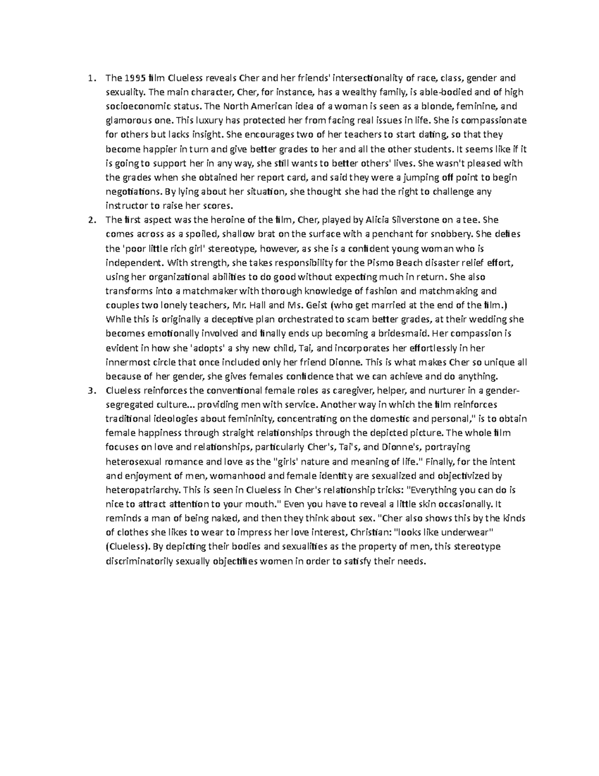 Culture in Film Questions- Week 7 Cluesless - The 1995 ilm Clueless ...