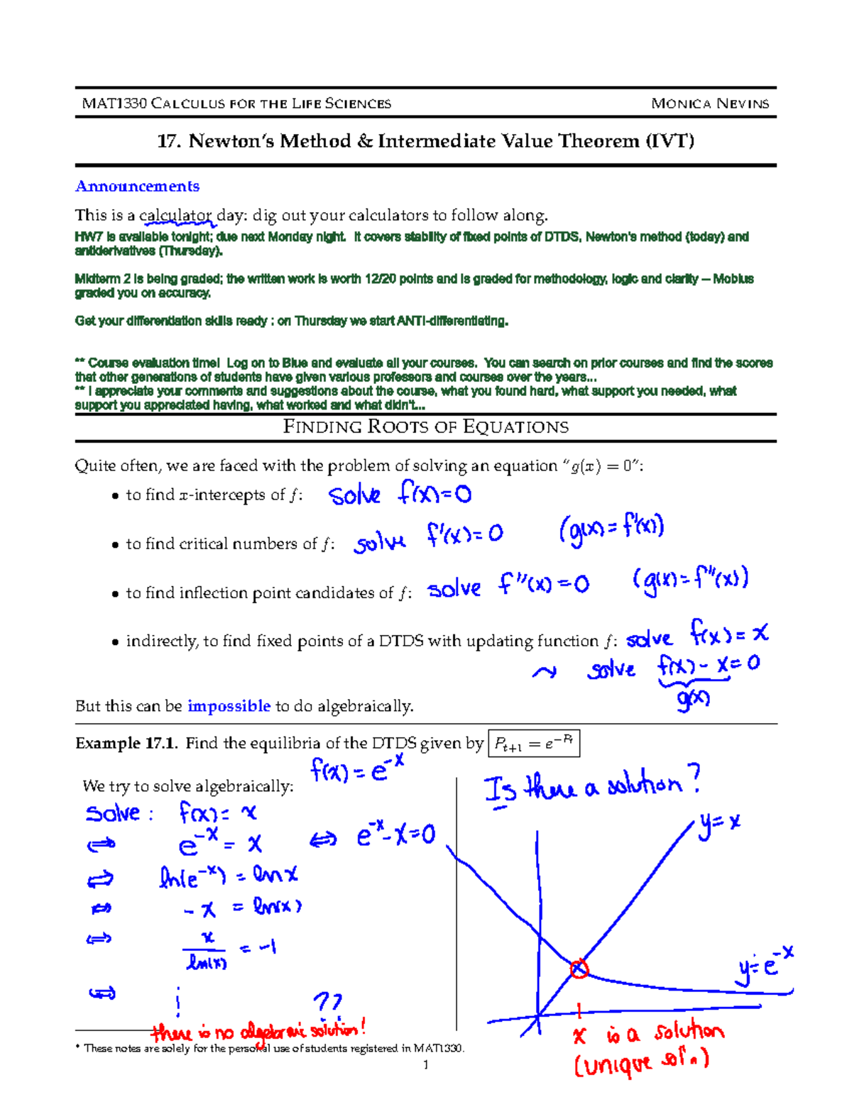 1330-2021 Lec17 - lecture notes written digital - MAT1330 C ALCULUS FOR ...