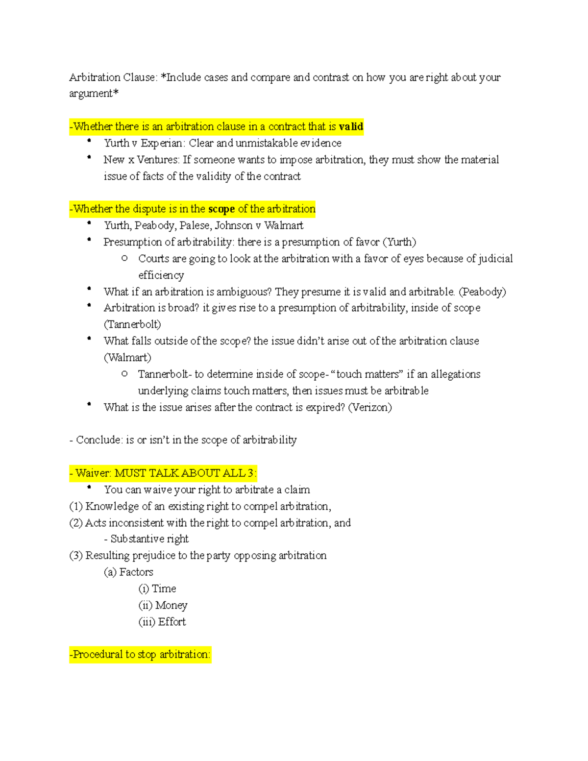 Arbitration Clause Attack Outline - Arbitration Clause: Include cases ...