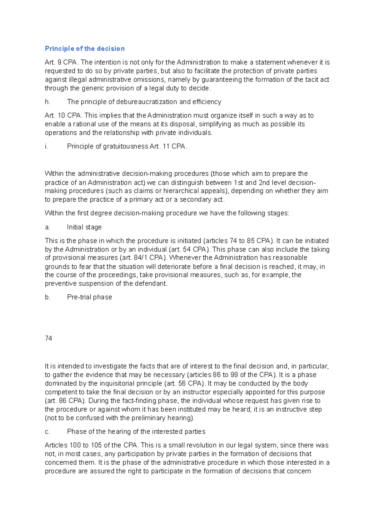 Principle of the decision 14 - Principle of the decision Art. 9 CPA ...