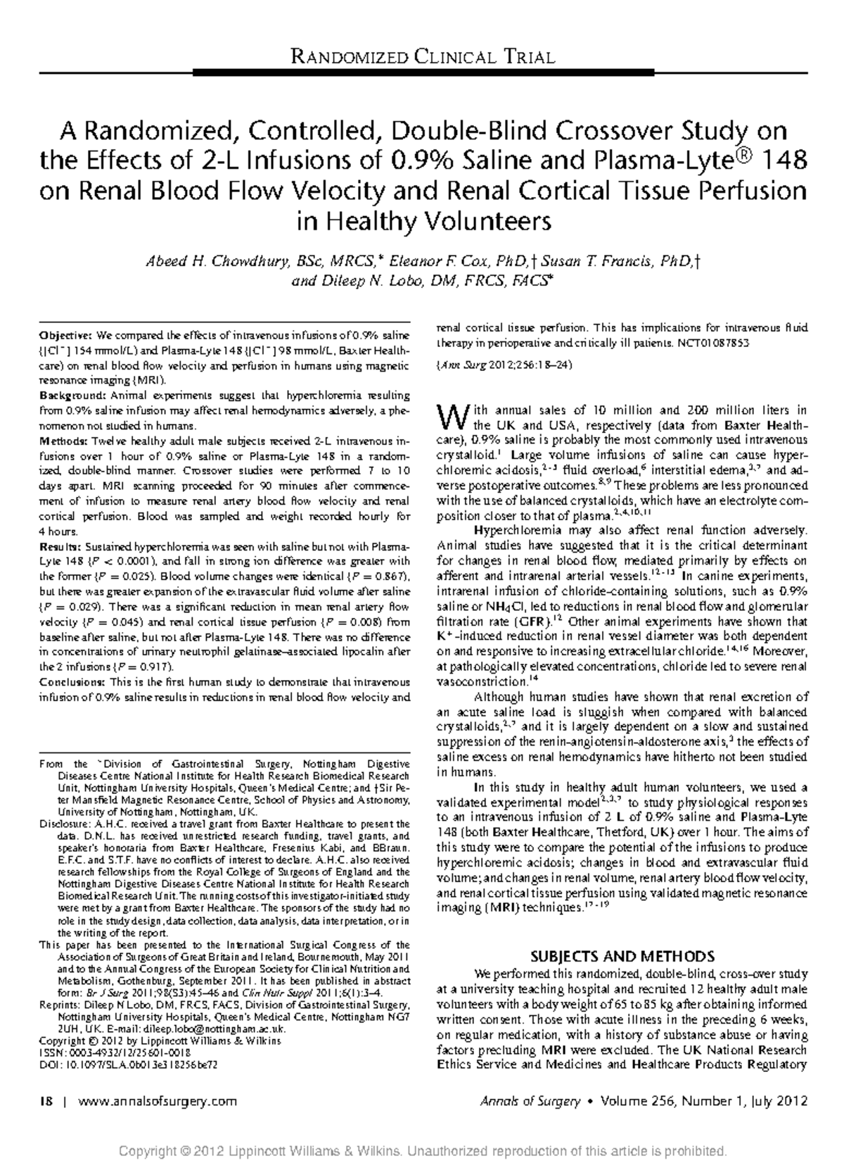 A Randomized, Controlled, Double-Blind Crossover Study on - Chowdhury ...