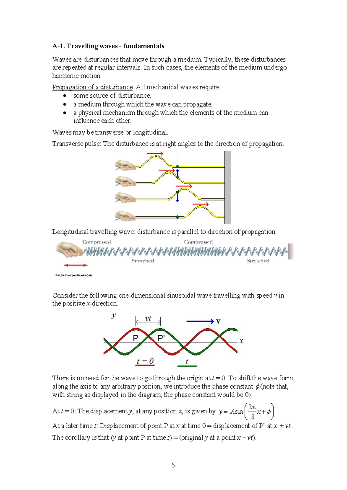 Unit A notes - A-1. Travelling waves - fundamentals Waves are ...