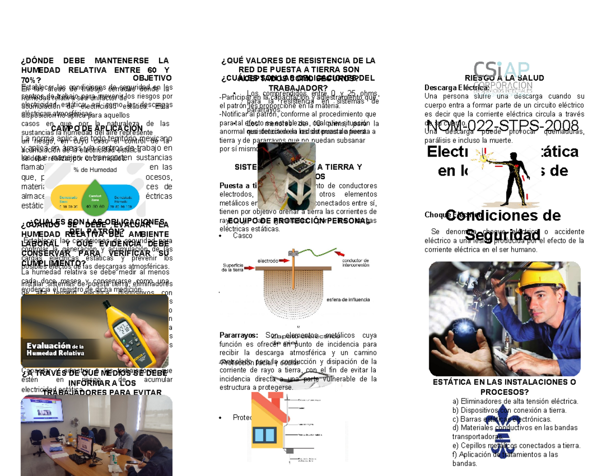 Triptico NOM 022 STPS 2008 - ¿DÓNDE DEBE MANTENERSE LA HUMEDAD RELATIVA ENTRE 60 Y 70%? En las ...