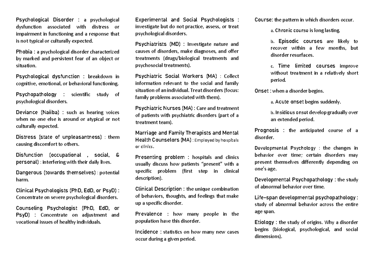 Abnormal Psychology (Reviewer) - Psychological Disorder : a ...