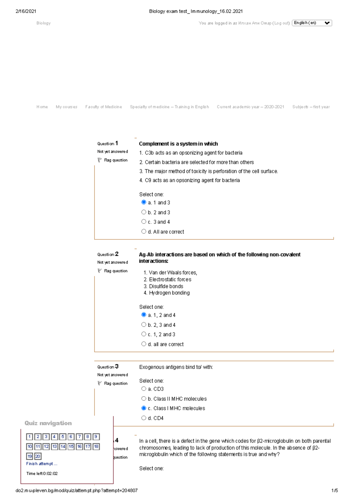 Biology exam test Immunology 16.02.2021 answer 2 - Biology You are ...