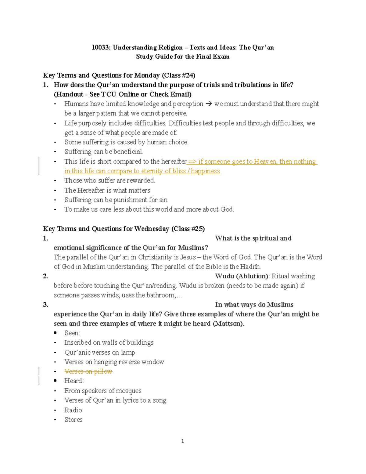 The Quran Final 3 - 10033: Understanding Religion – Texts and Ideas ...