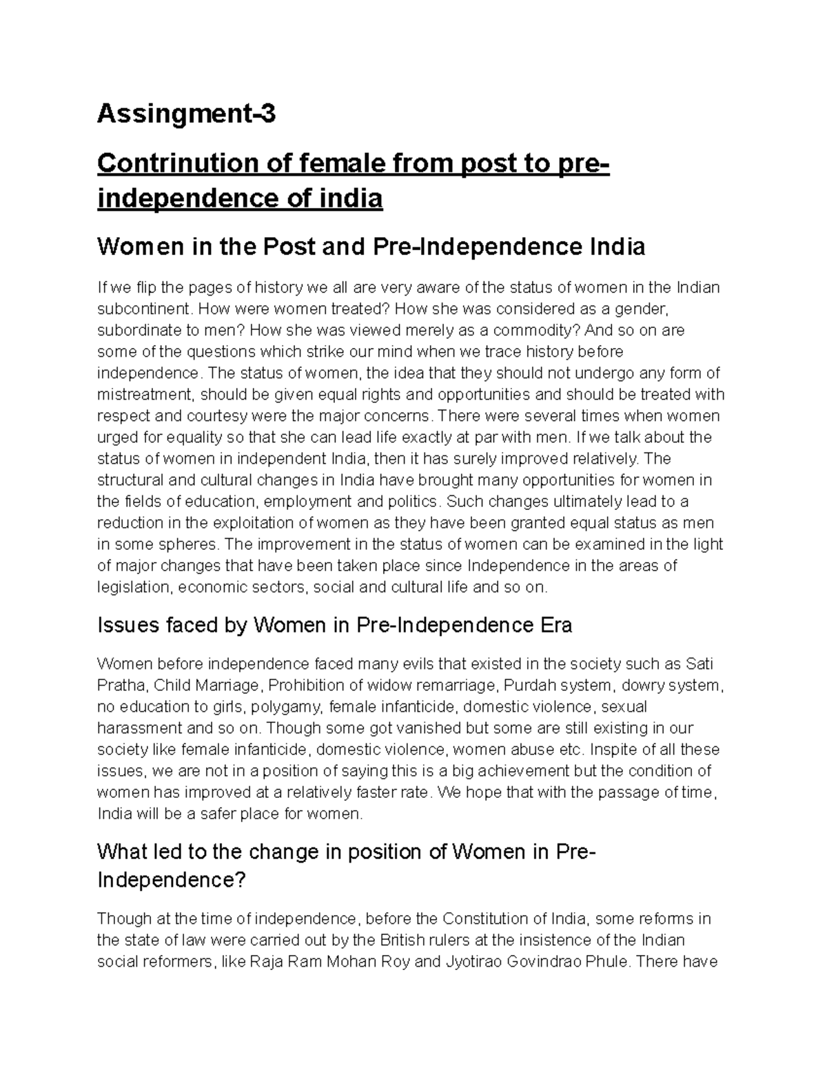 Projection of women 2 - assingments - Assingment- Contrinution of ...