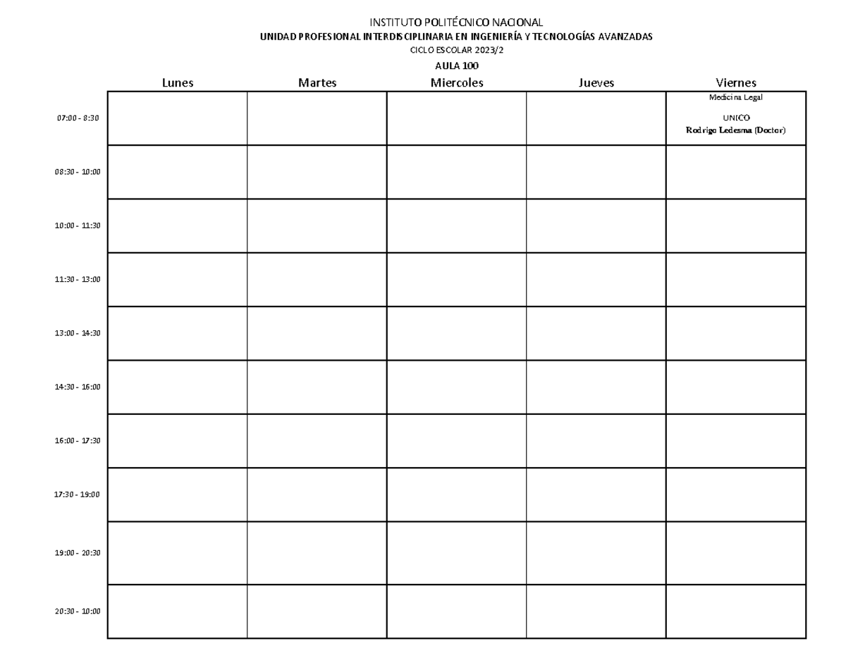Horarios 2023-2v9 - Hsjs - Lunes Martes Miercoles Jueves Viernes ...