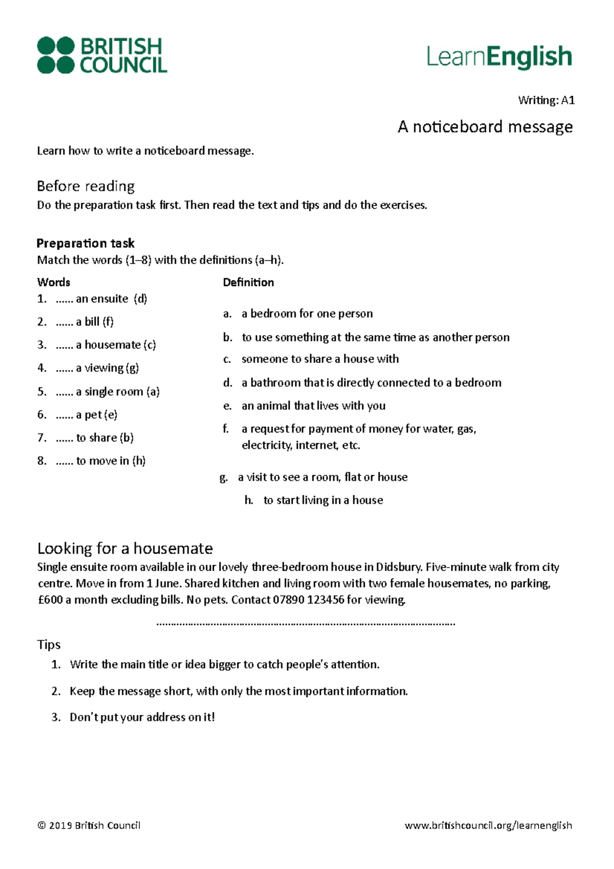 Learn English-Writing-A1-A-noticeboard-message Robin Ventura - Writing ...