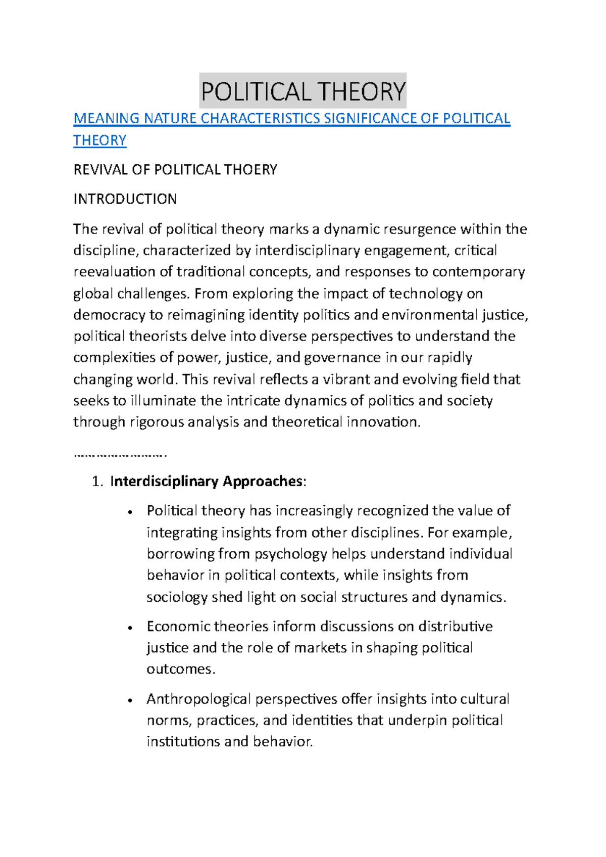 Political Theory - POLITICAL THEORY MEANING NATURE CHARACTERISTICS ...