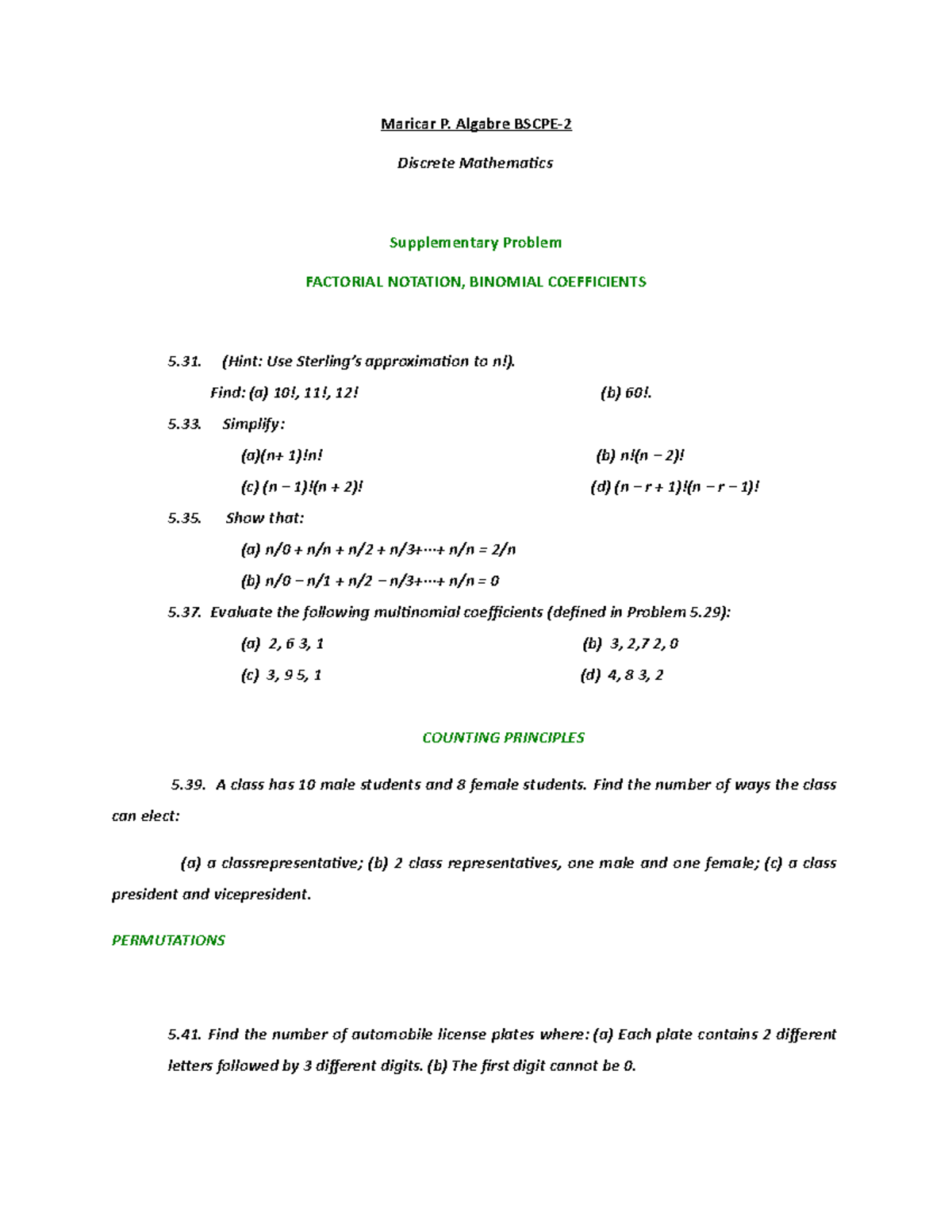 Discrete Math-Supplementary Probs - Maricar P. Algabre BSCPE- Discrete ...