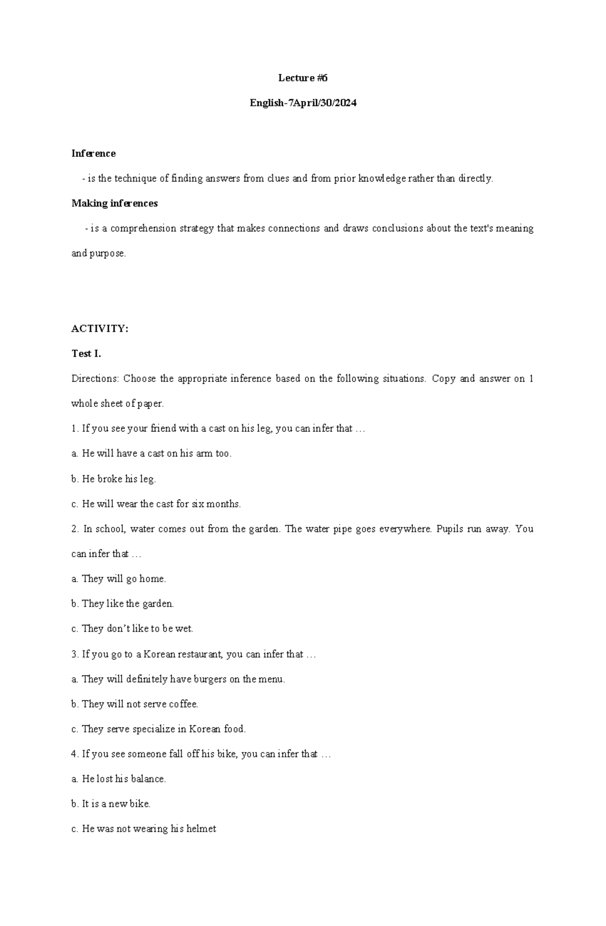 April-30-2024 - Lecture # English-7April/30/ Inference is the technique ...