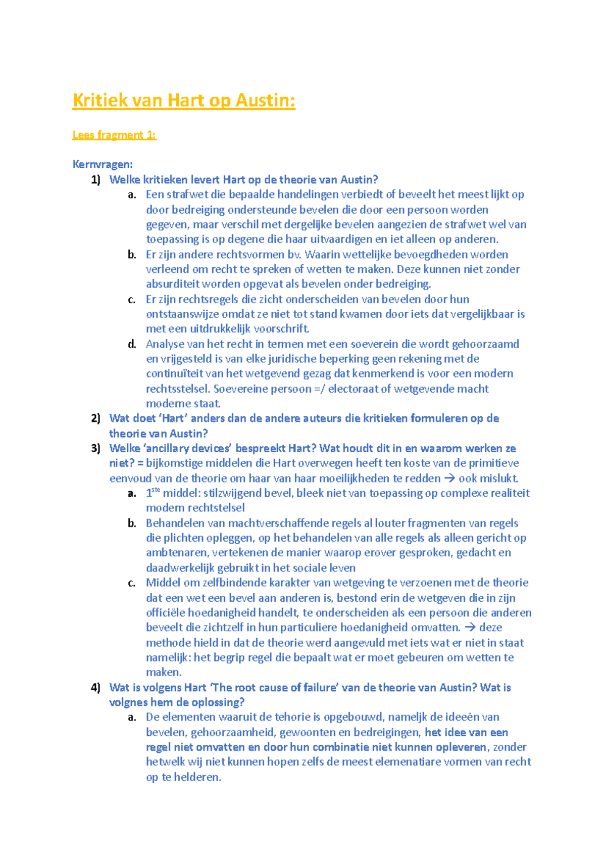 Hart VS Dworkin taak - Kritiek van Hart op Austin: Lees fragment 1 ...