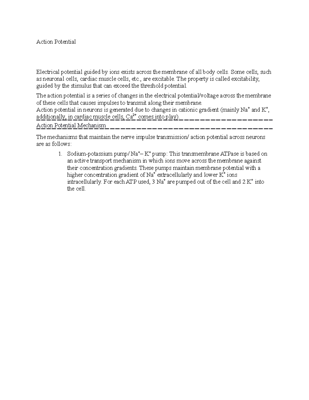 Action Potential - notes - Action Potential Electrical potential guided ...