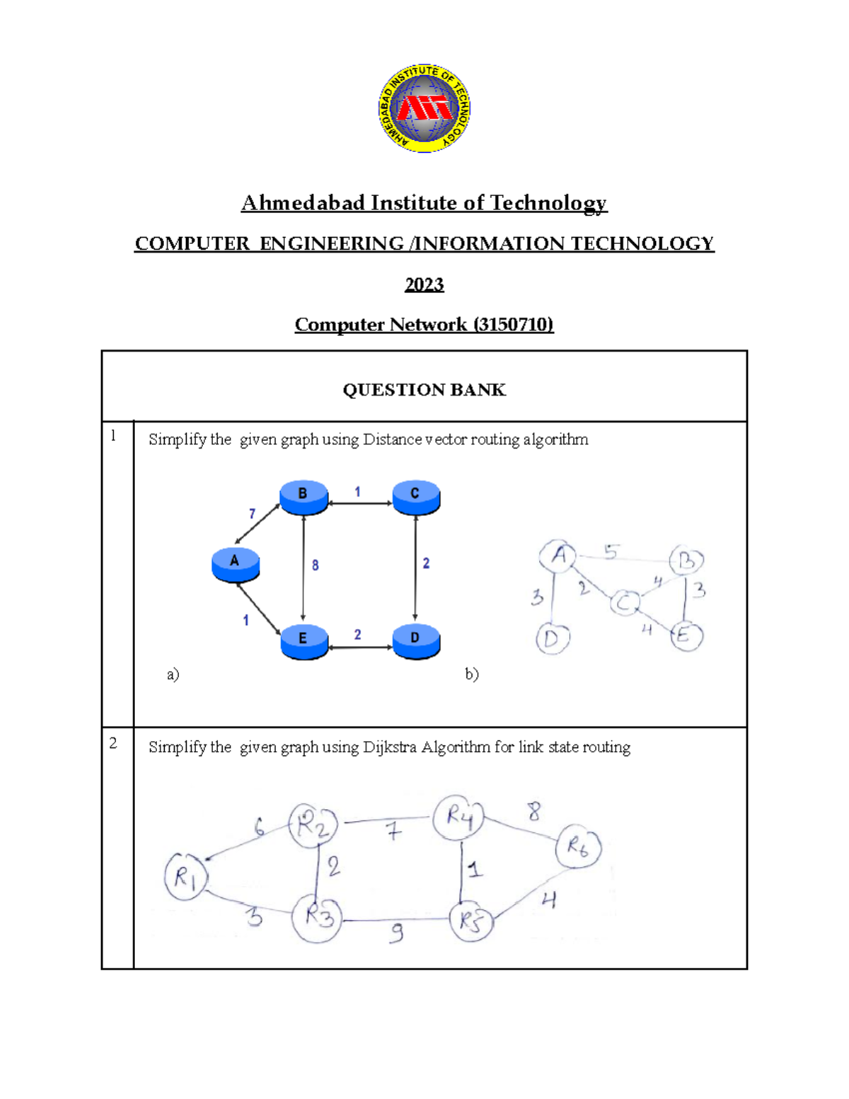 CN Question BANK MSE-2 OCT2023 - Ahmedabad Institute of Technology COMPUTER ENGINEERING ...