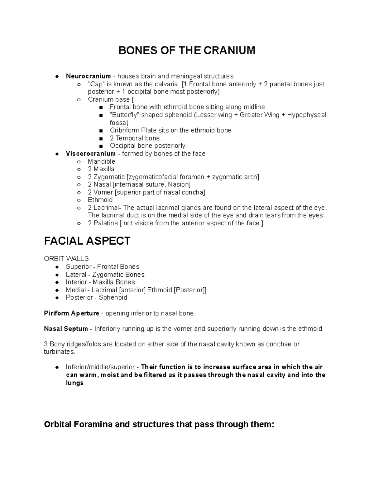 Bones OF THE Cranium + Cranial Perfusion + Cranial Nerves - BONES OF ...