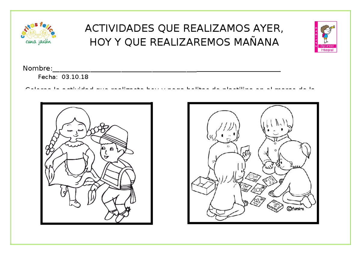 Ficha DE Trabajo - AYER HOY Y Mañana - Educación Inicial - - Studocu