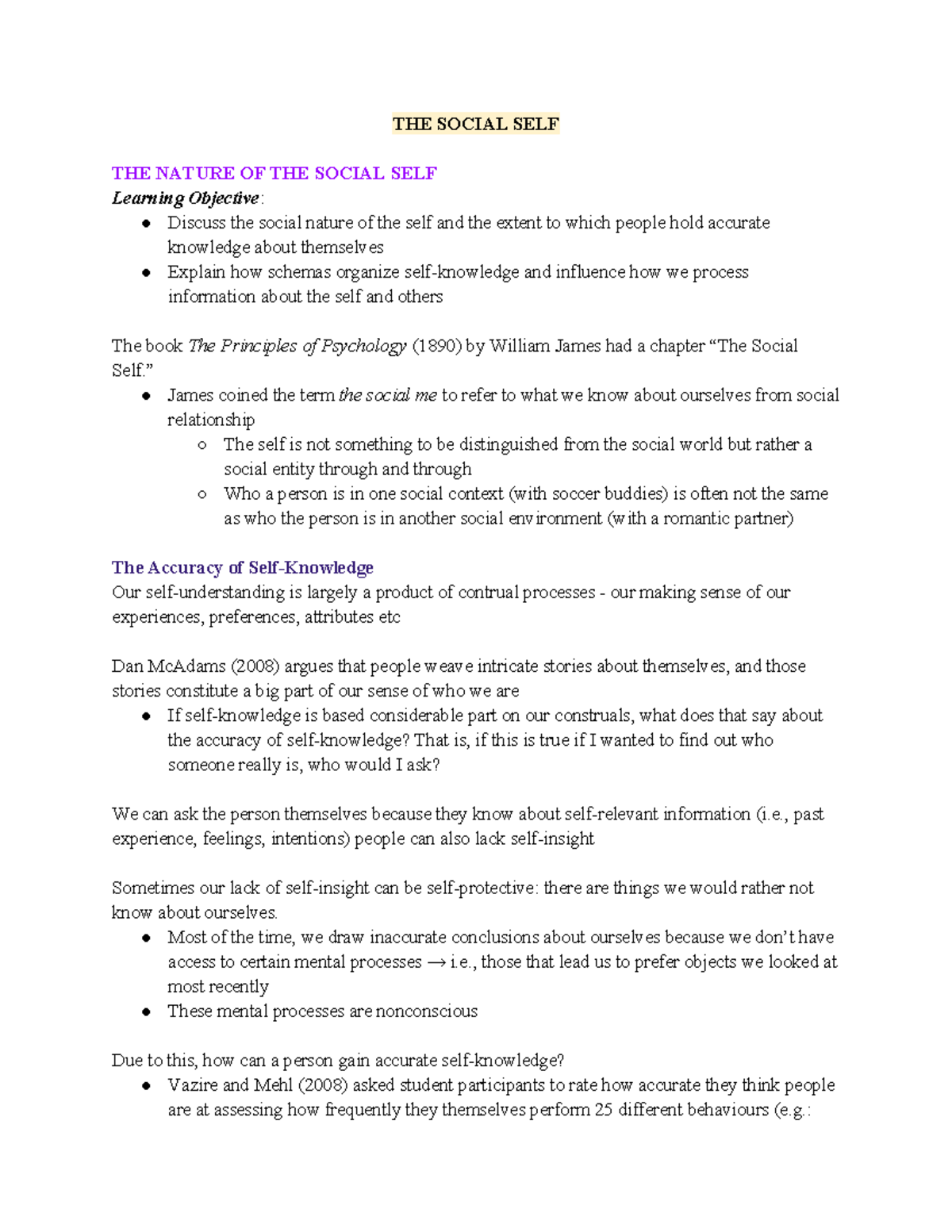Chapter 3 - Textbook Note Summary - THE SOCIAL SELF THE NATURE OF THE ...