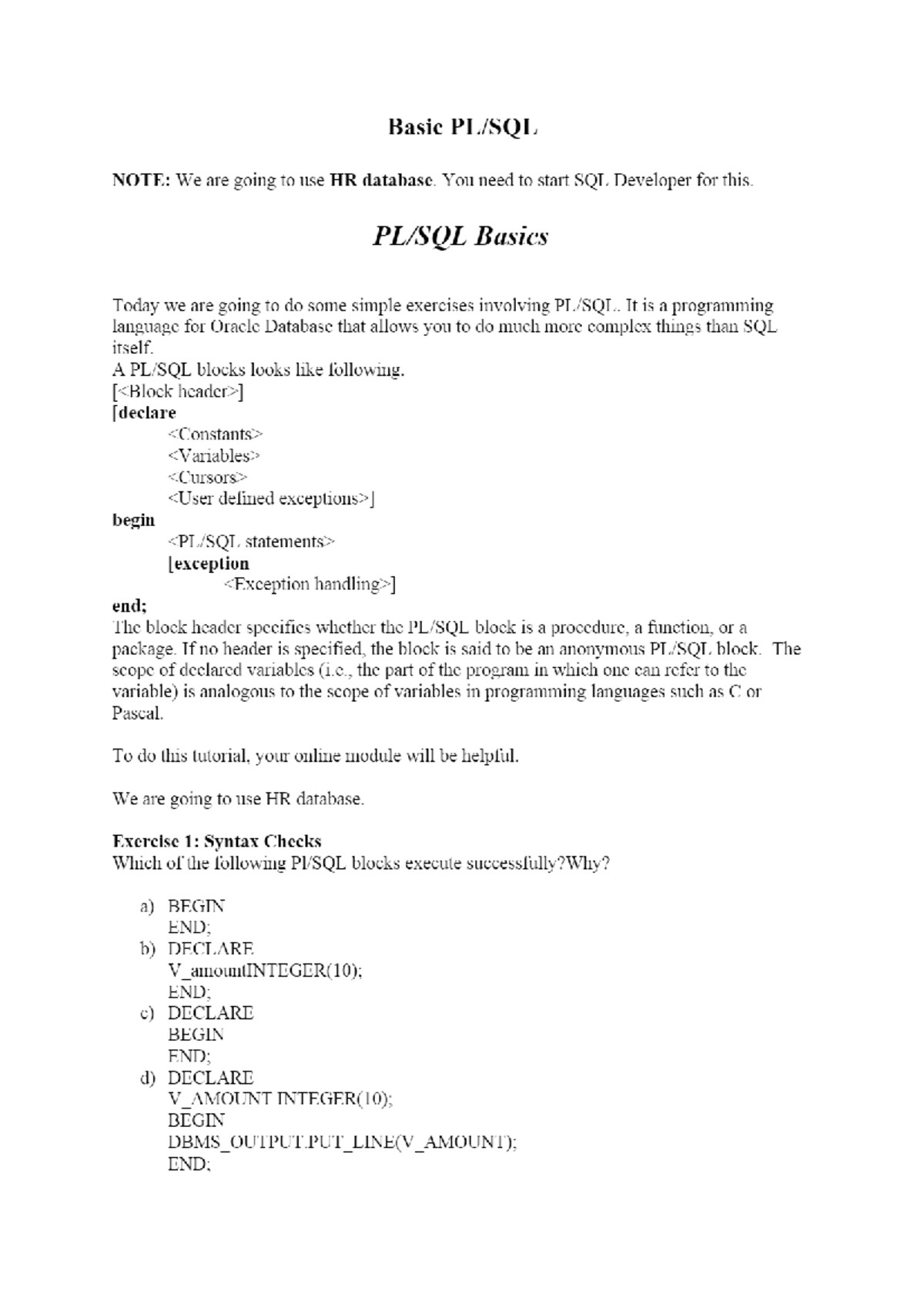 Tutorial Plsql basicswith Soln - KIT712 Data Management Technology ...