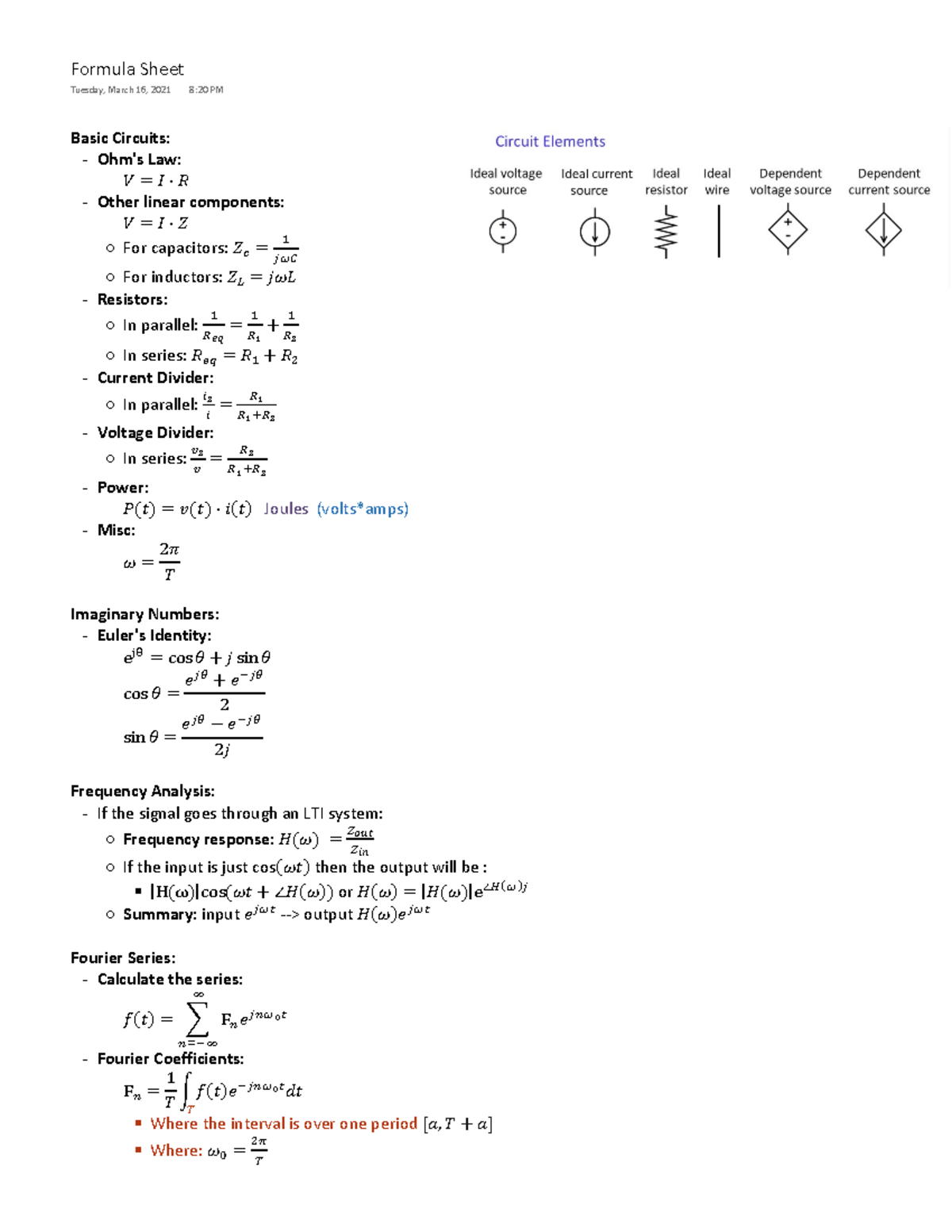 Formula Sheet for DSC - ĂƐŝĐ ŝƌĐƵŝƚƐ͗ KŚŵΖƐ >Ăǁ͗ ܴ ȉ ܫ ൌ ܸ KƚŚĞƌ ůŝŶĞĂƌ ...