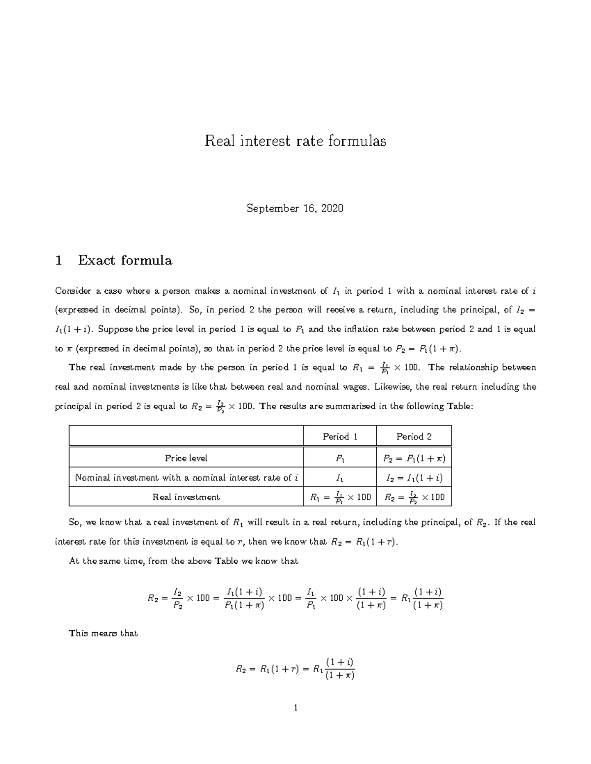 Real Interest rate formulas - Real interest rate formulas September 16 ...