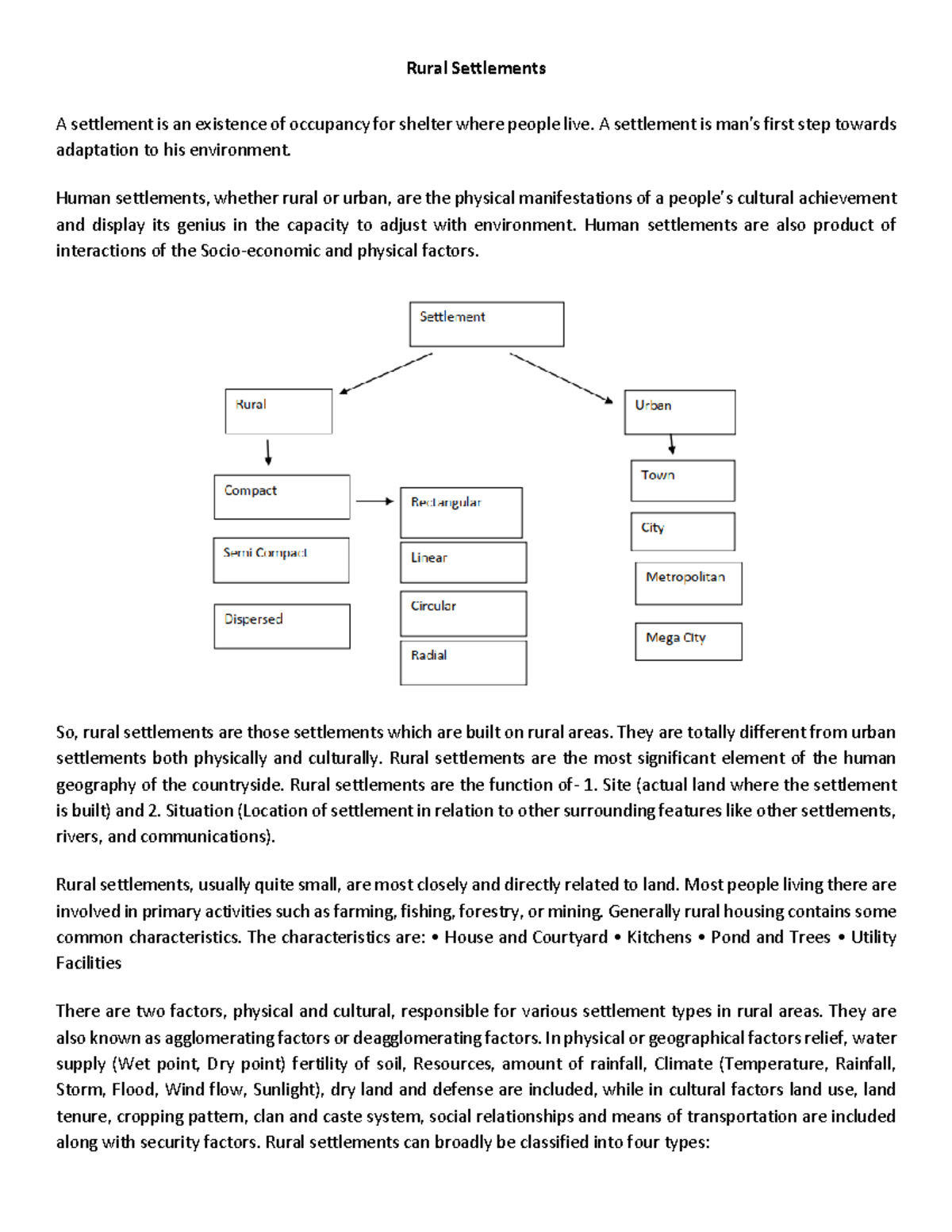 Rural Settlements - Notes - Rural Settlements A settlement is an ...