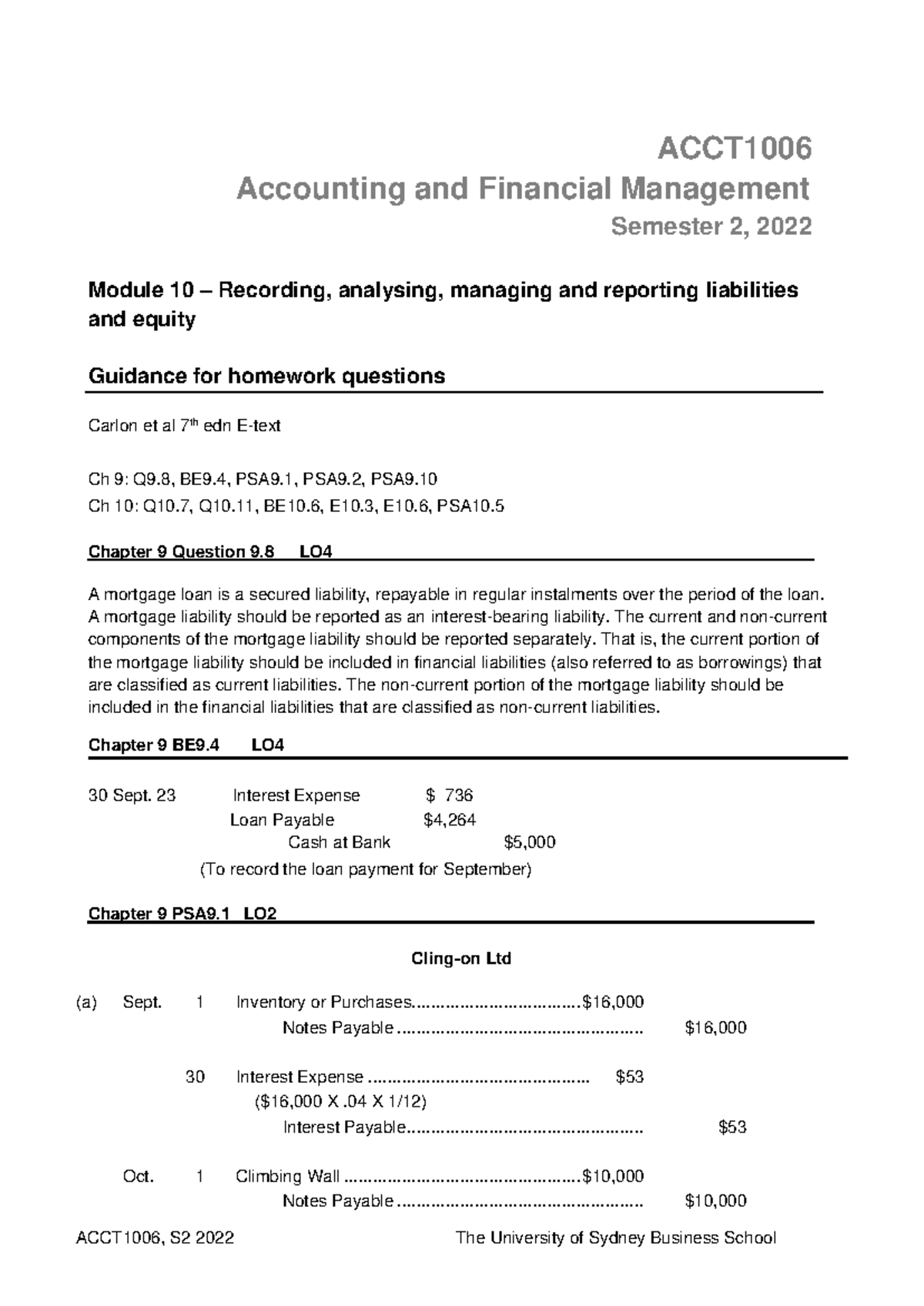 ACCT1006 Module 10 homework questions guidance s2 2022 - ACCT Accounting and Financial ...