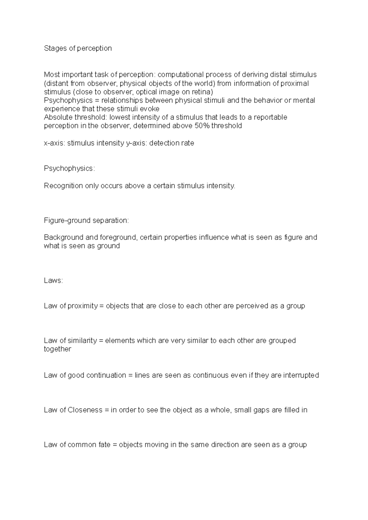 Stages of perception - Cognitive Psychology - Stages of perception Most ...