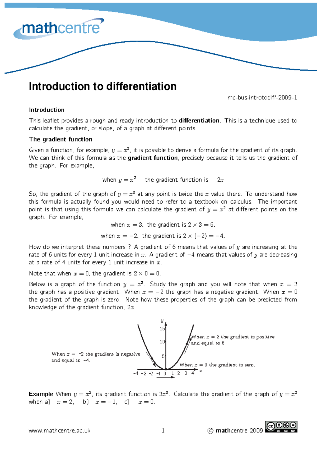 Differentiation - Intro - Help Sheet - Introduction to differentiation ...