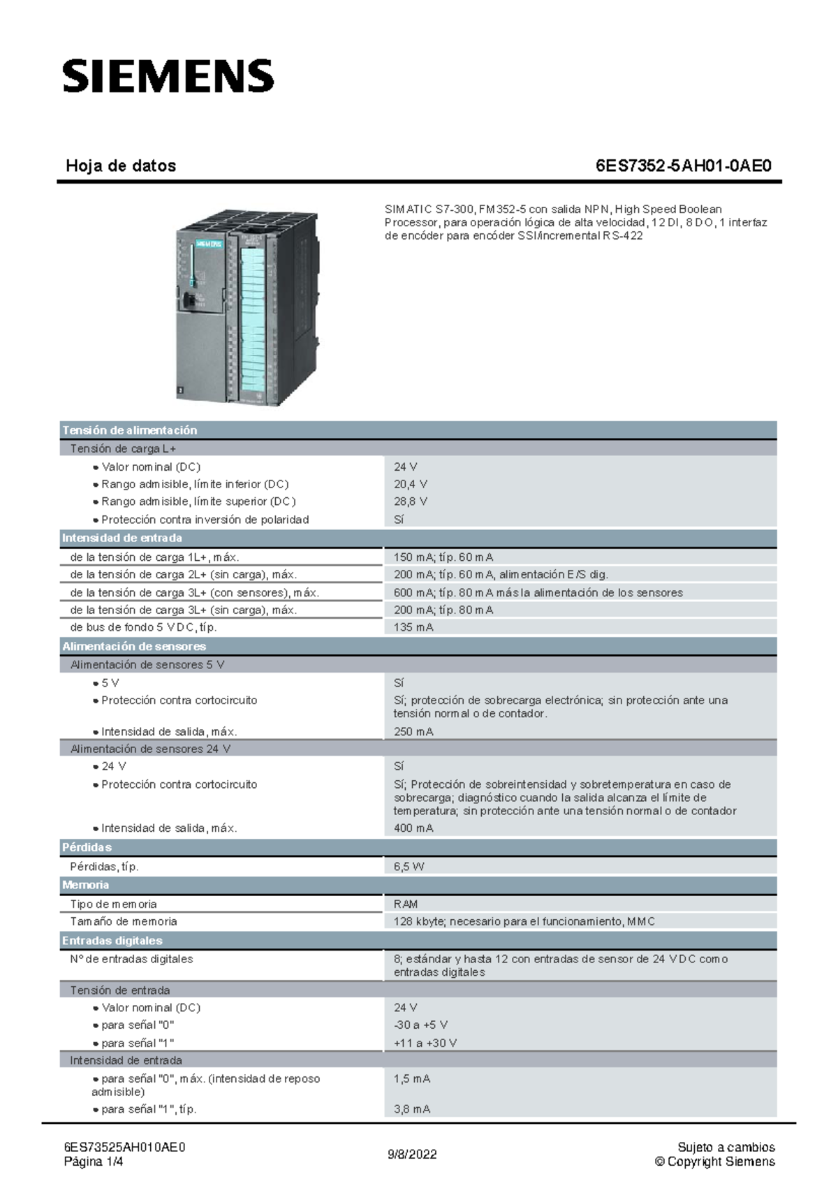 6ES73525 AH010AE0 datasheet es - Hoja de datos 6ES7352-5AH01-0AE ...