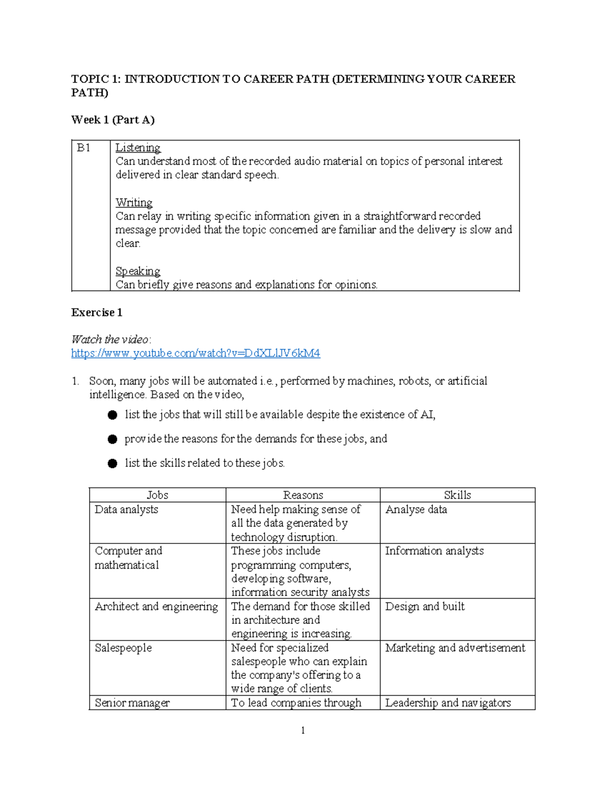 4 handout 2determiningyourcareerpath - TOPIC 1: INTRODUCTION TO CAREER ...