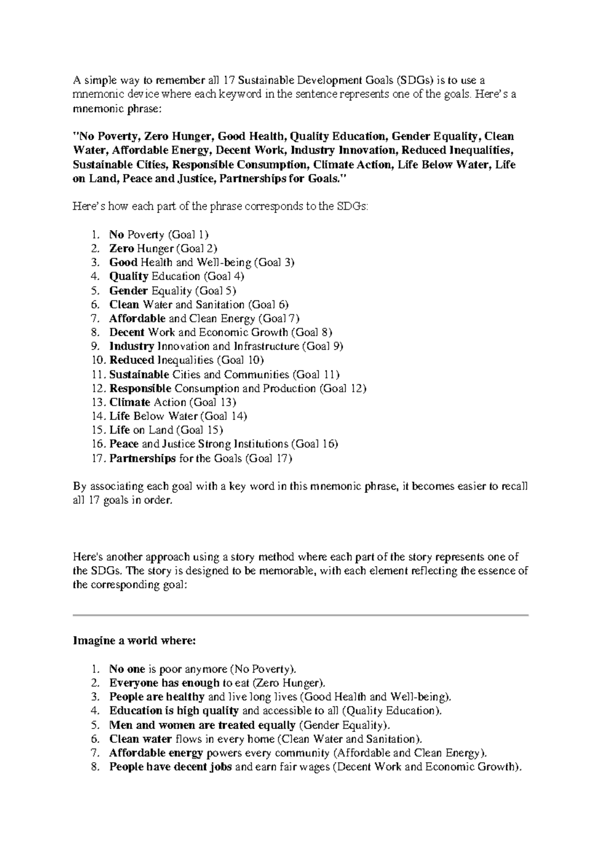 SDG - significance - A simple way to remember all 17 Sustainable ...
