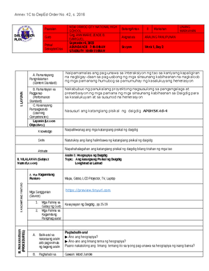 Q1 Week 1 Day 2 - lesson plan - Annex 1C to DepEd Order No. 42, s. 2016 ...