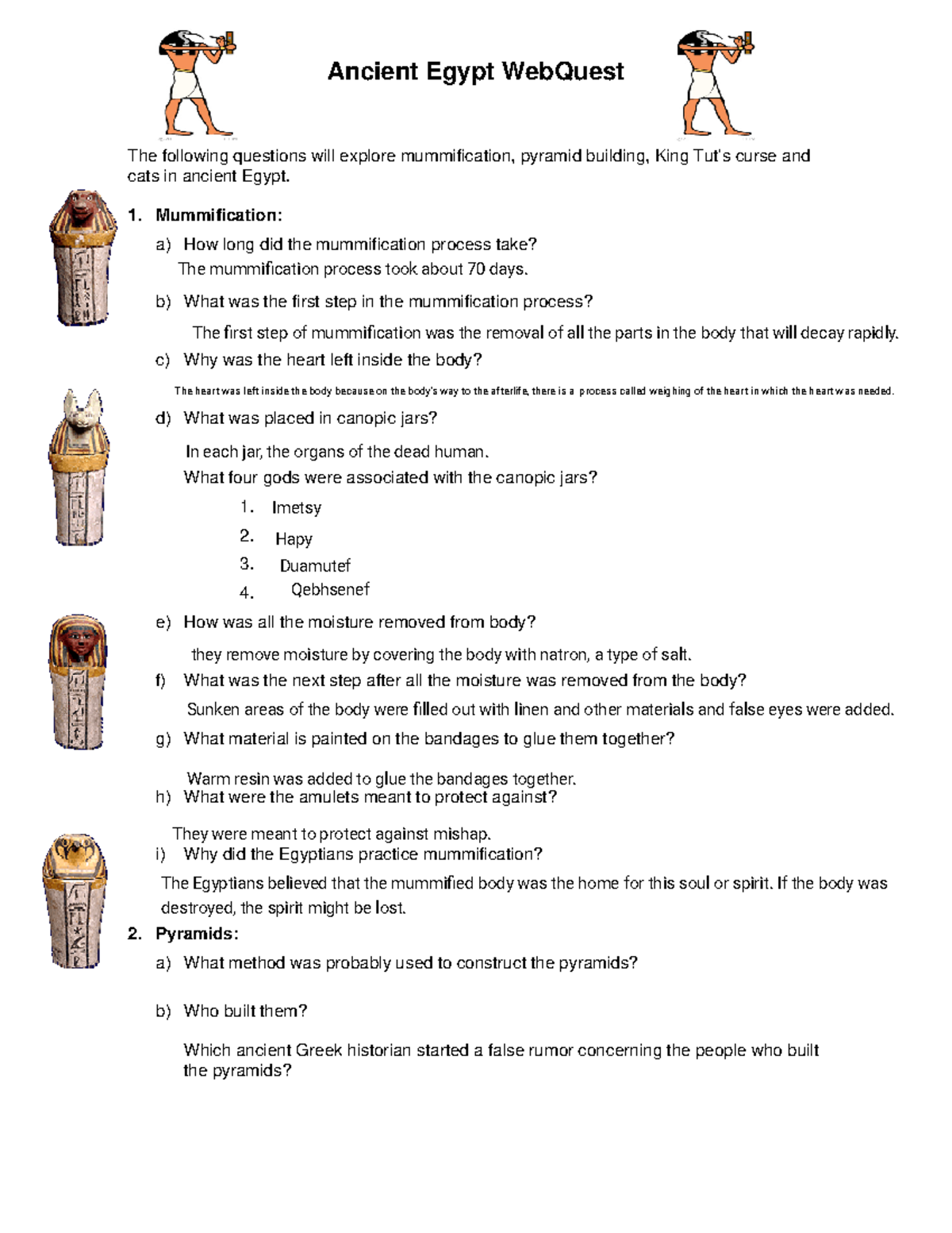 Ancient egypt webquest - questions - Ancient Egypt WebQuest The ...