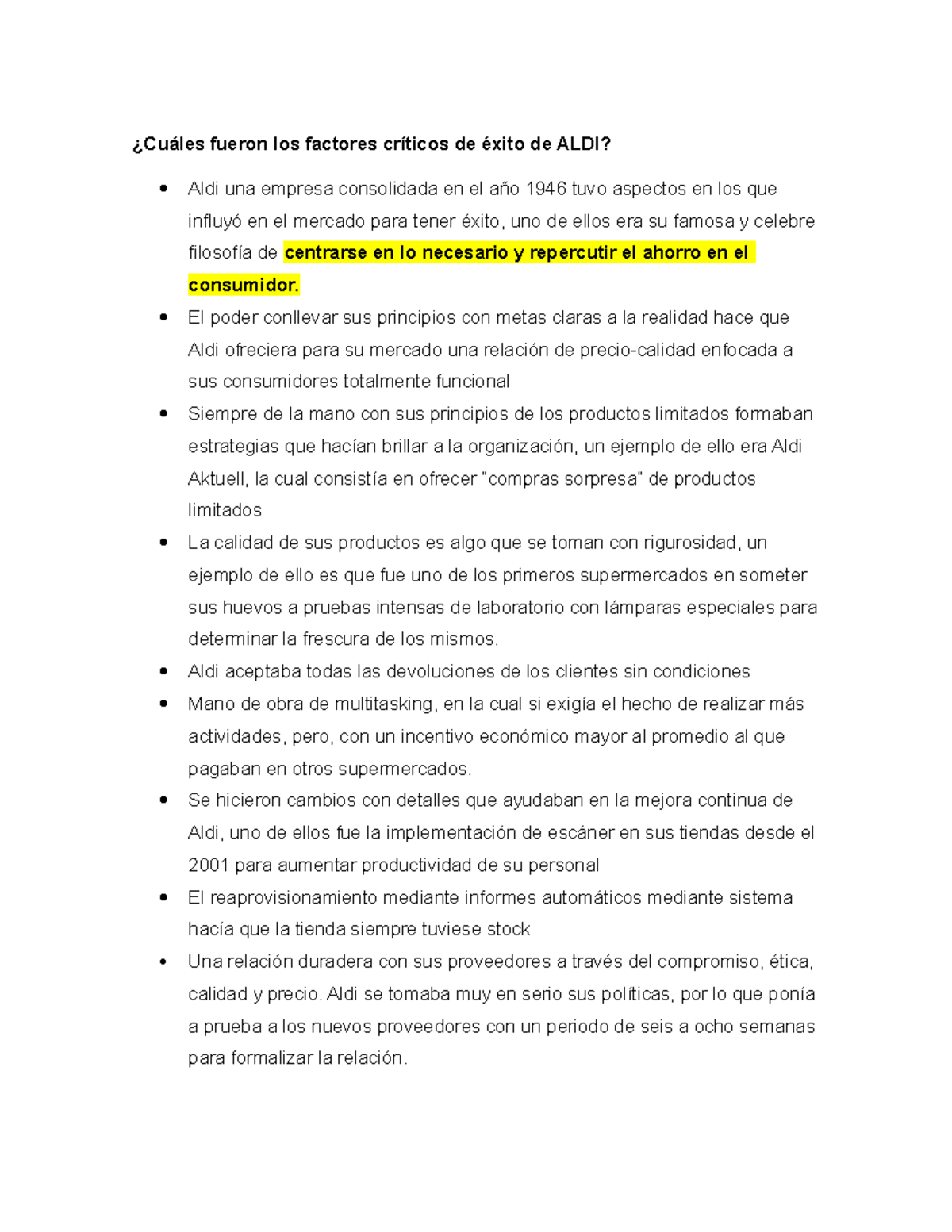 CASO ALDI 1 - Aldi - ¿Cuáles fueron los factores críticos de éxito de ALDI? Aldi una empresa ...