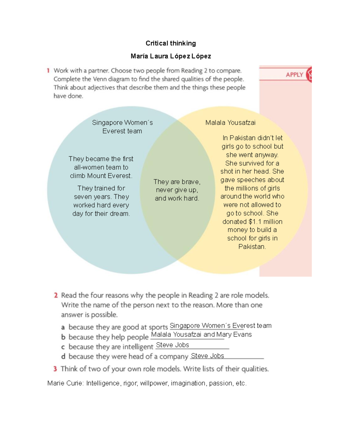 Critical thinking.Unit 7 - Critical thinking María Laura López López ...
