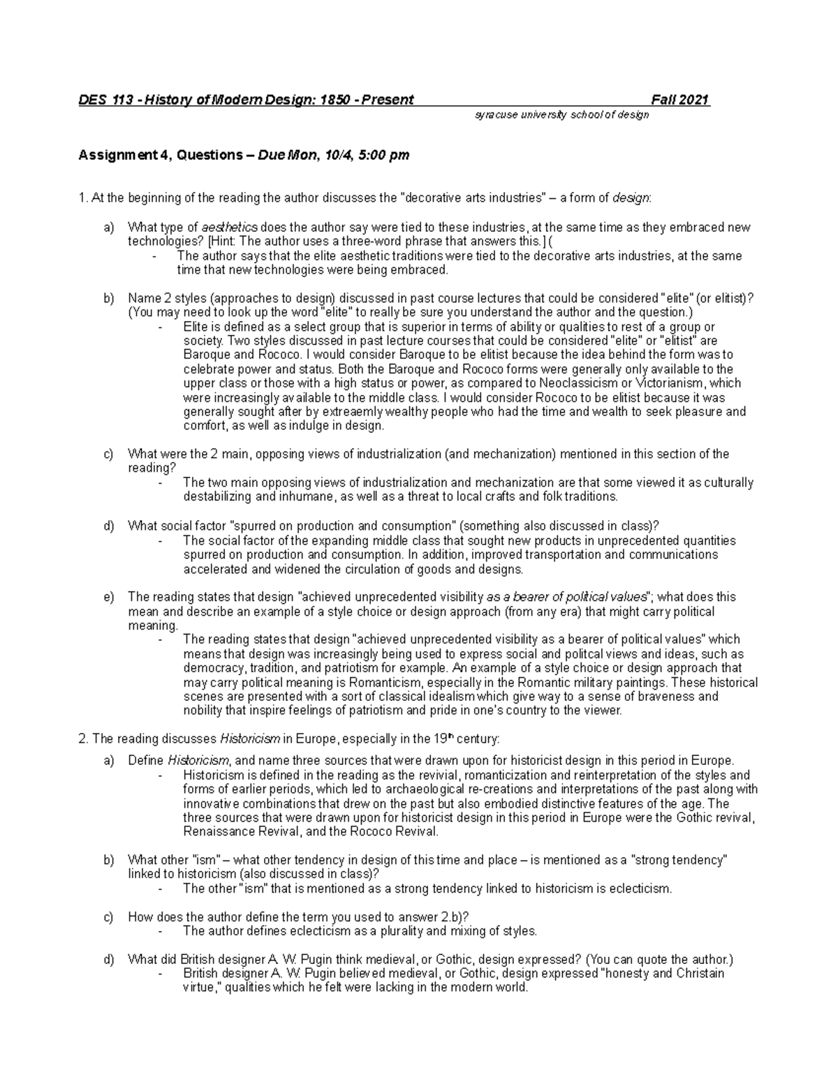 History of Modern Design Assignment 4 - DES 113 - History of Modern ...