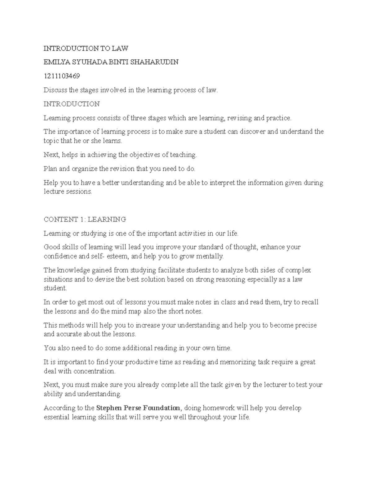 Introduction TO LAW- learning process of law - Introduction to Law ...